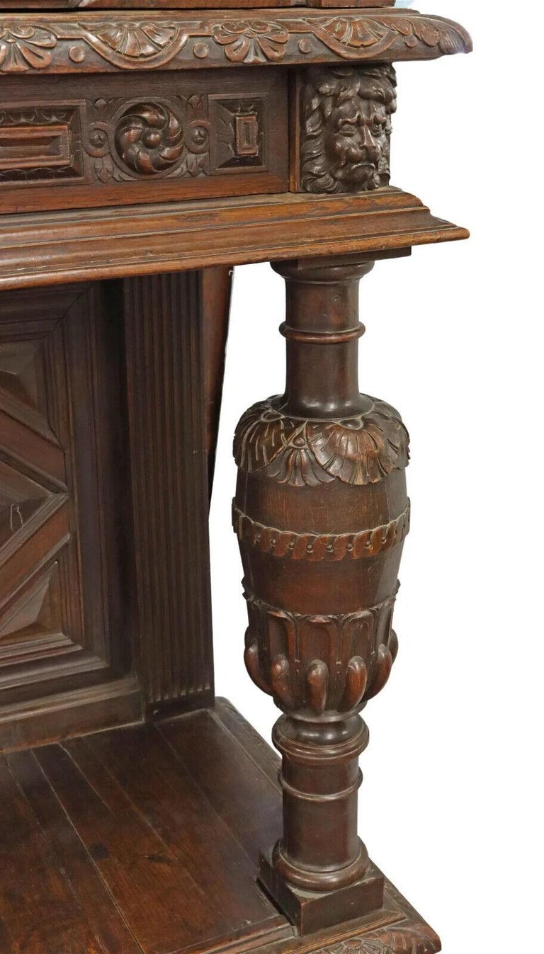 19th C. Antique Renaissance Revival, Carved, Large, 89" H Credence ...