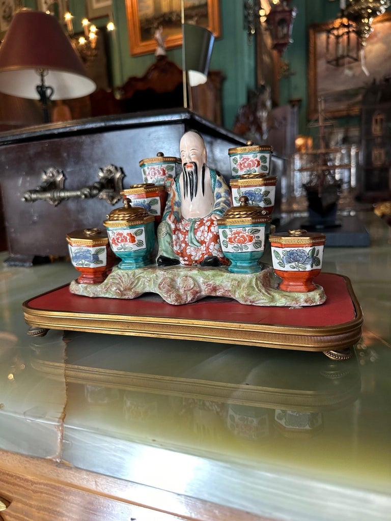 19th C. Antique Writing Stand Desk Office Inkwell Center Piece Chinese ...