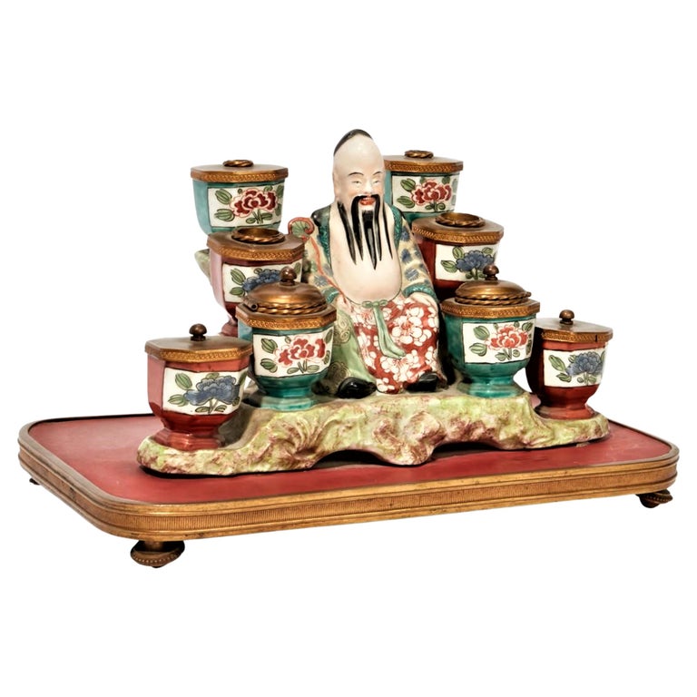 19th C. Antique Writing Stand Desk Office Inkwell Center Piece Chinese ...