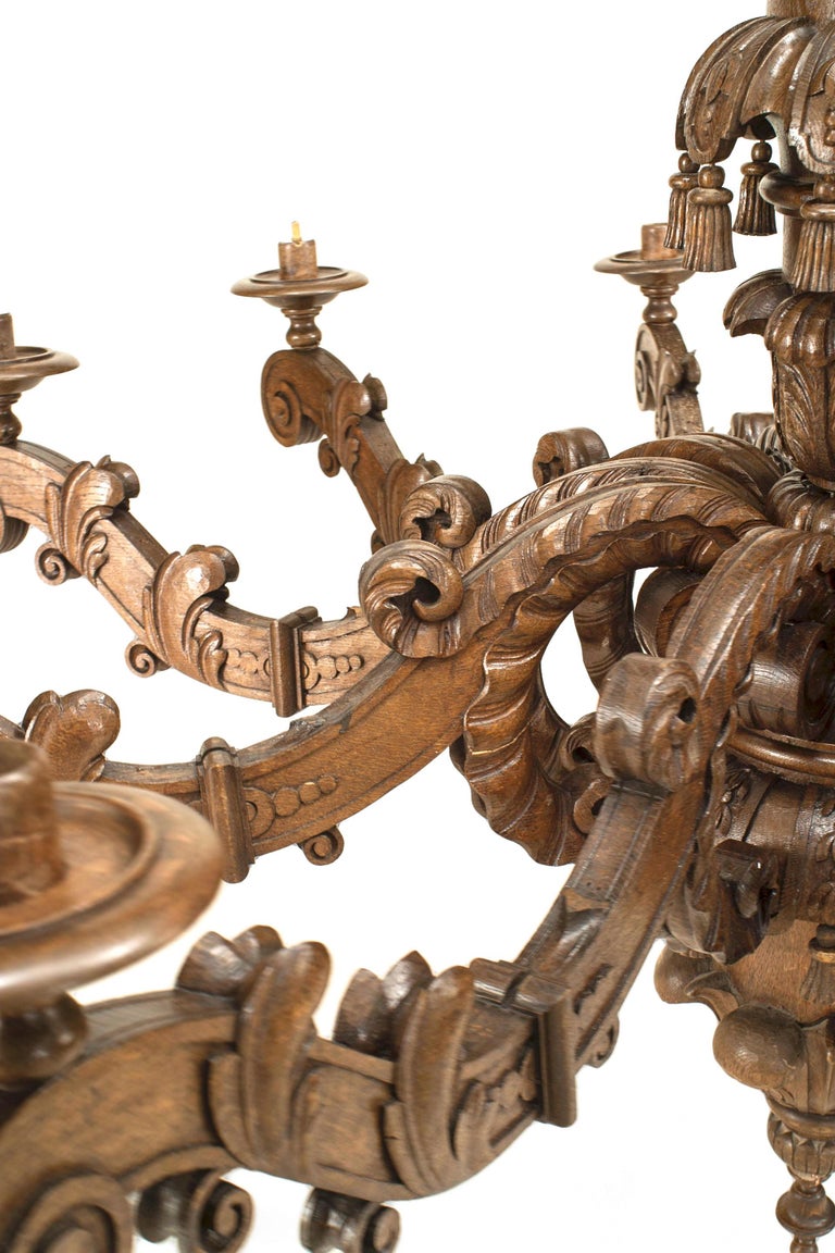 2 Italian Rococo Style Carved Oak Chandeliers For Sale at 1stDibs