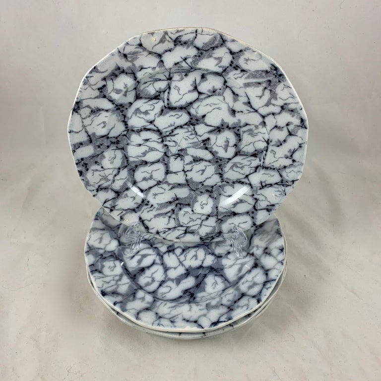 Black and White Transferware Marble or Cracked Ice Ironstone Plates ...