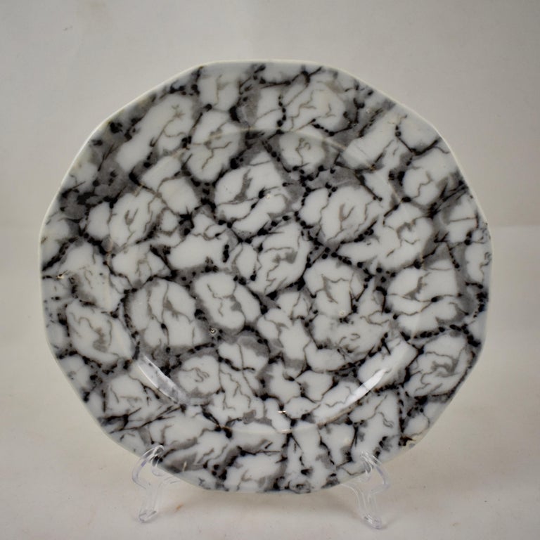 Black and White Transferware Marble or Cracked Ice Ironstone Plates ...