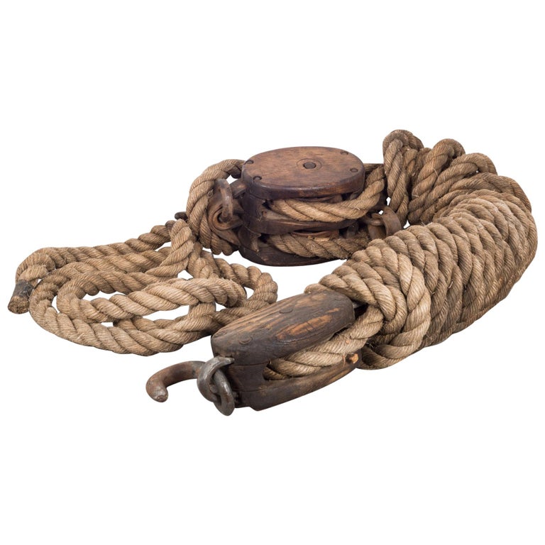 19th Century Block and Tackle with Rope, circa 1880s For Sale at 1stDibs