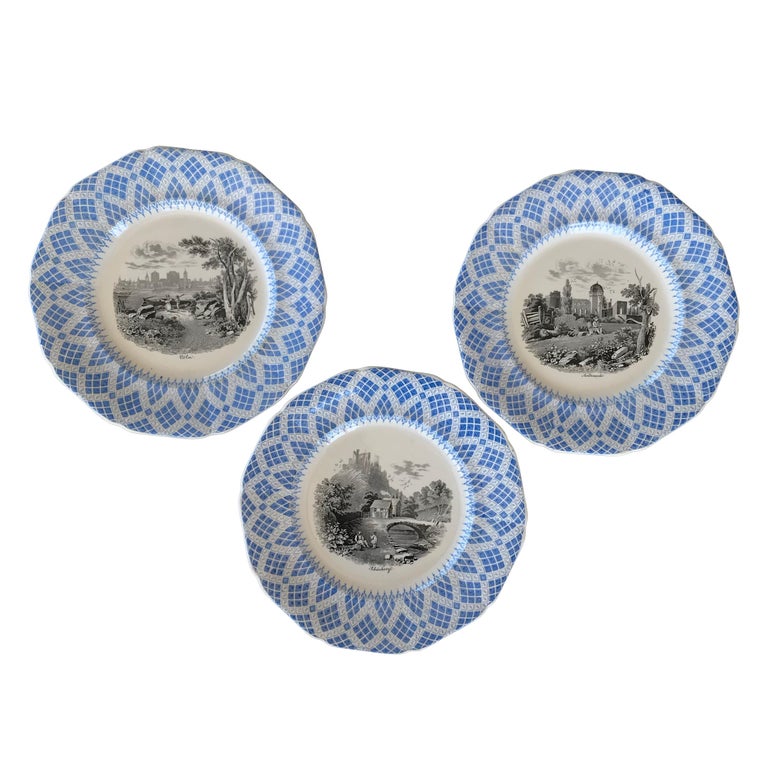 19th C. Blue and Black German Cities Plates, Set of 6 For Sale at 1stDibs