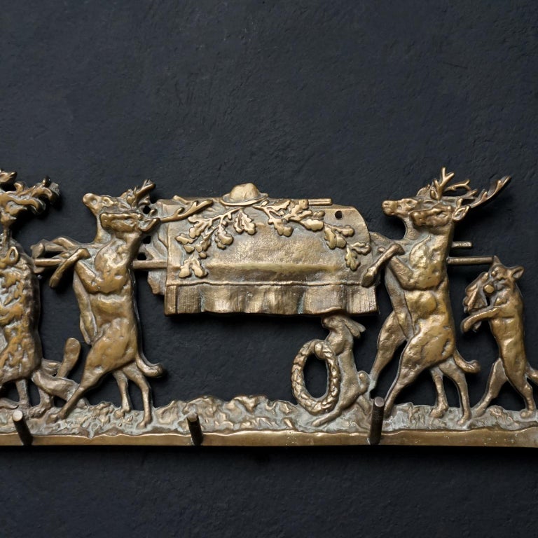 19th C. Brass Coat Rack 'the Hunters Funeral' Depiction After Moritz ...