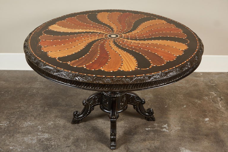 19th Century British Colonial Pedestal Table with Inlaid Top at 1stDibs