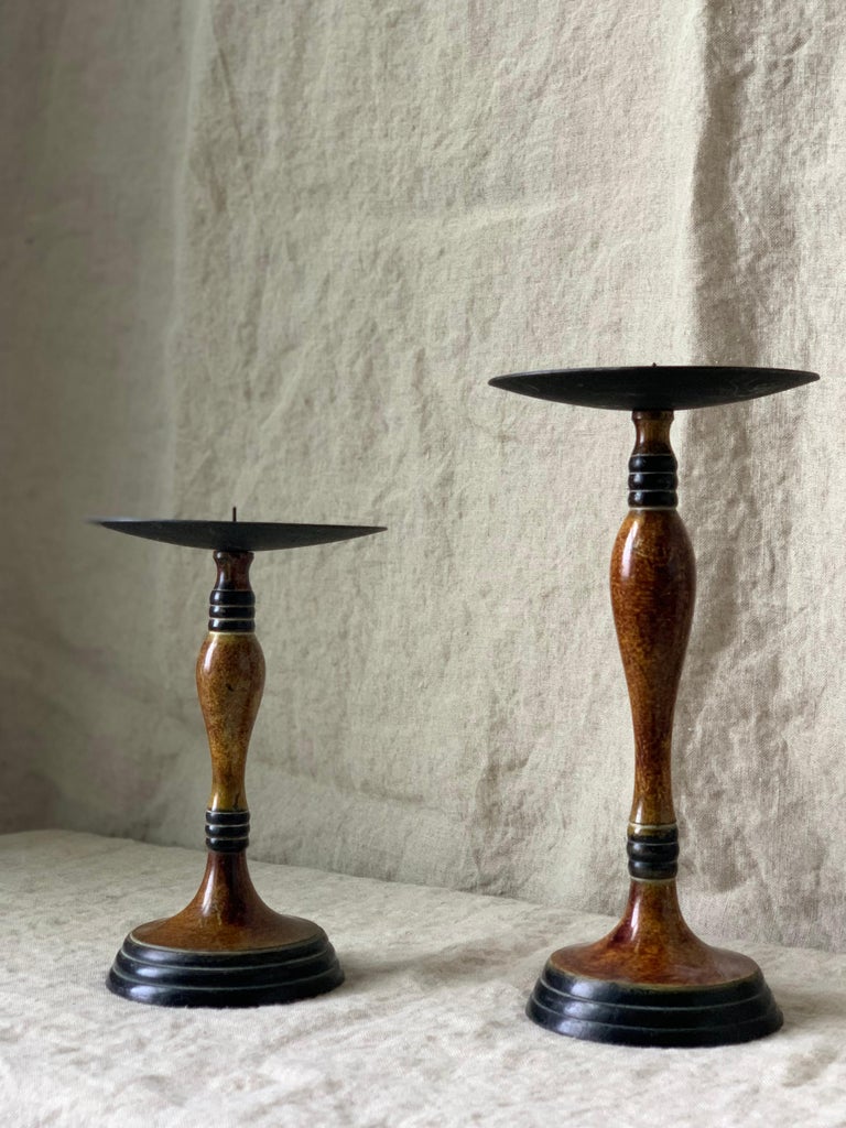 19th c Burl Wood Pricket Candlesticks - set For Sale at 1stDibs