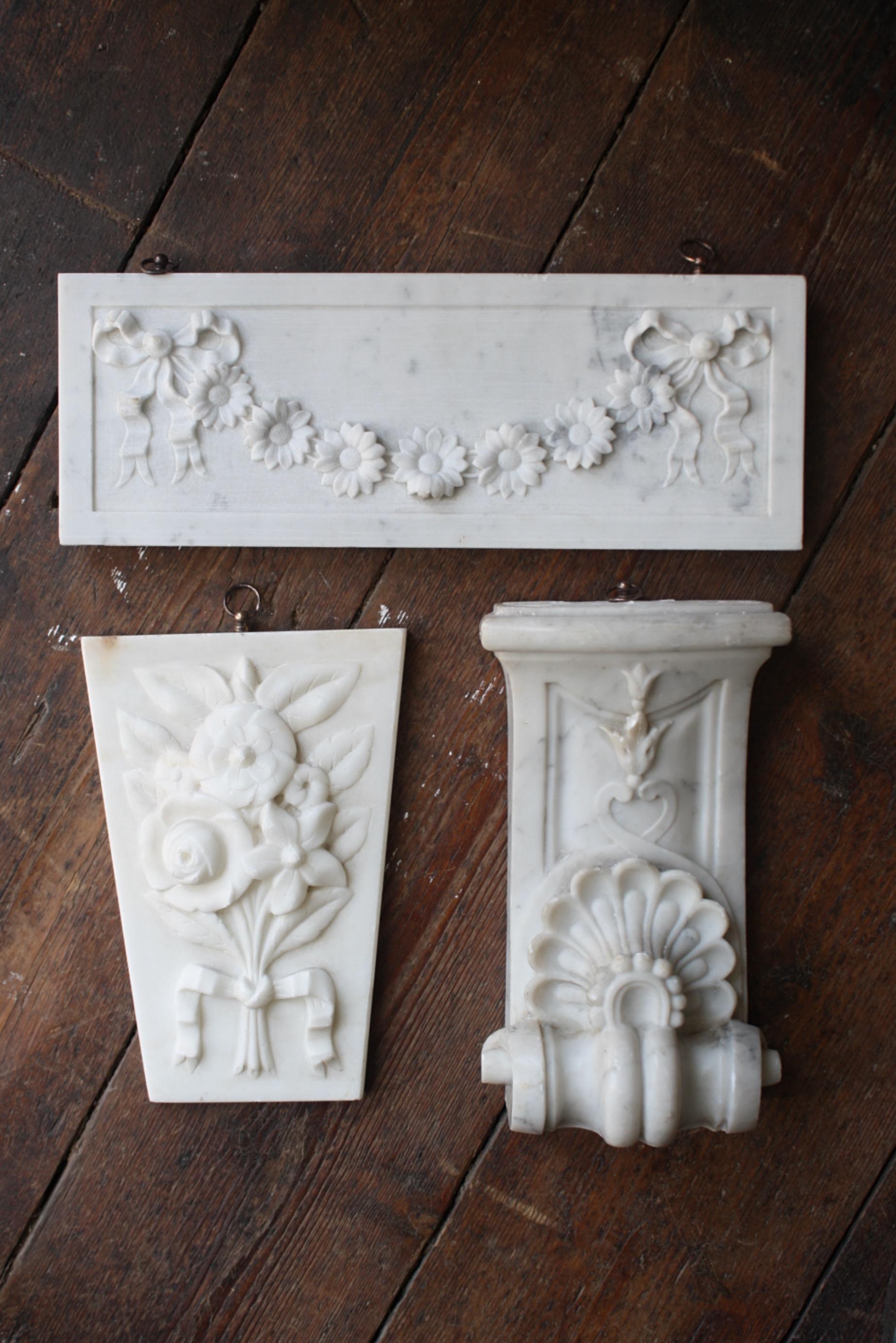 19th C Carved Trio of Marble Decorative Architectural Elements Grand ...