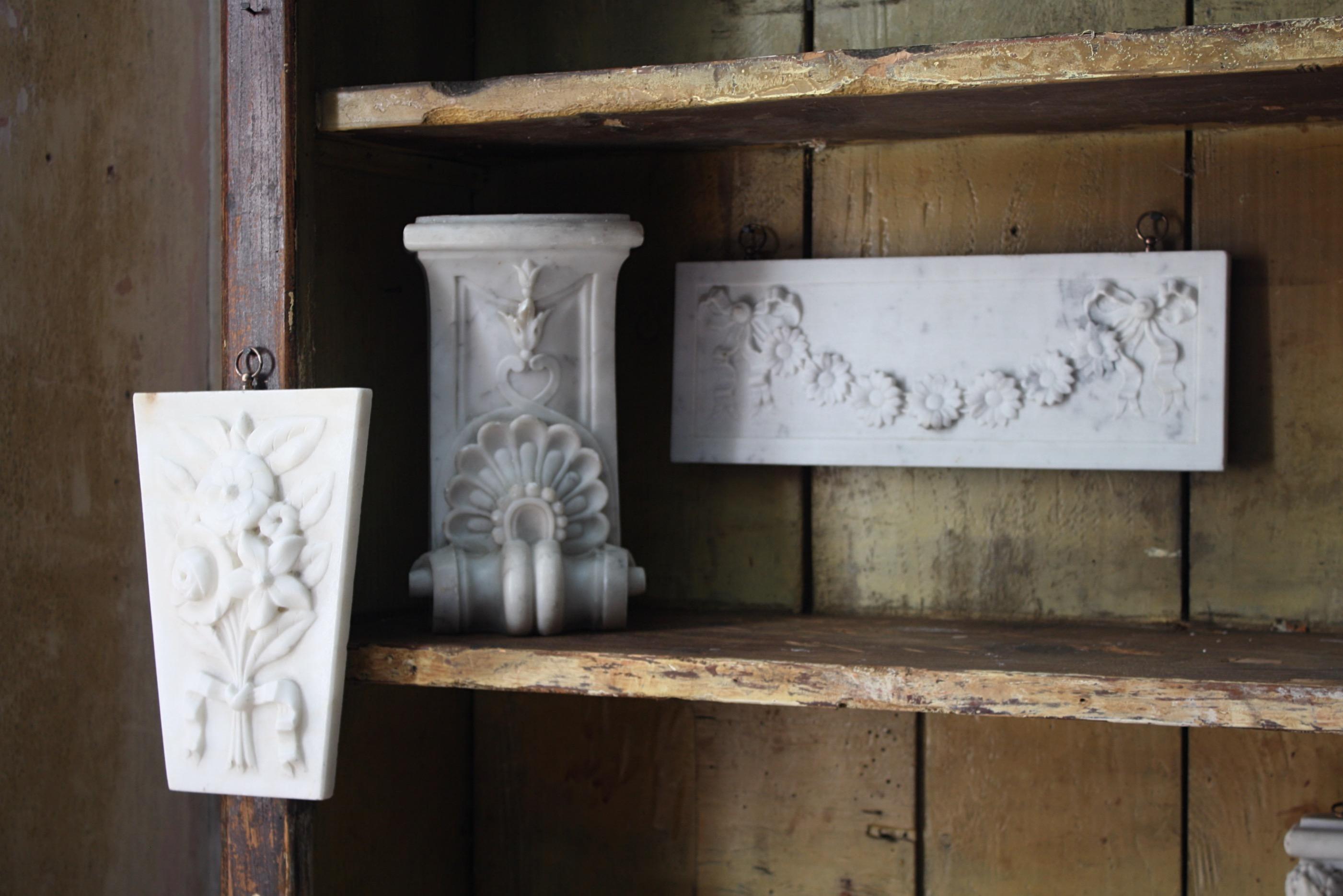 19th C Carved Trio of Marble Decorative Architectural Elements Grand ...