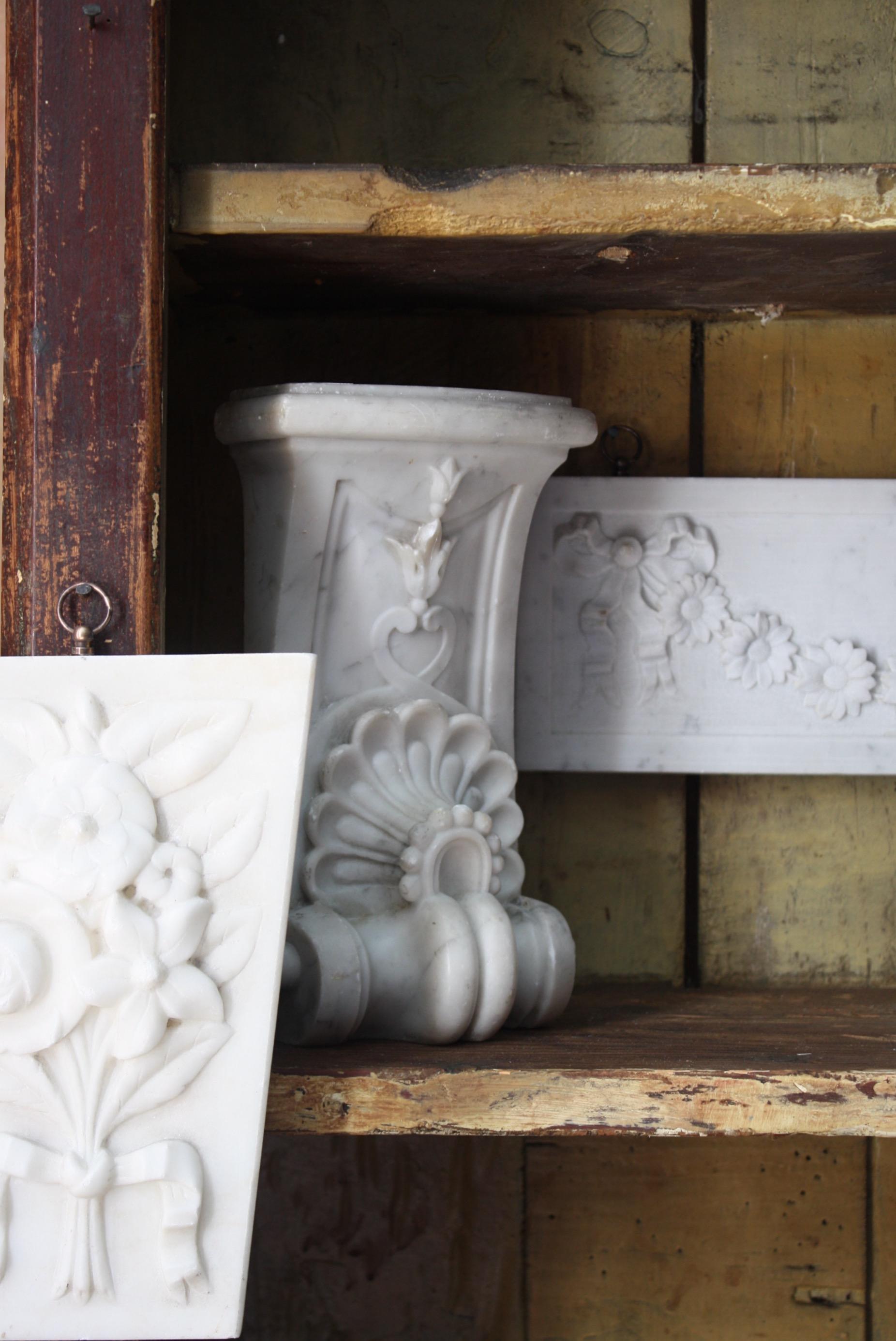 19th C Carved Trio of Marble Decorative Architectural Elements Grand ...