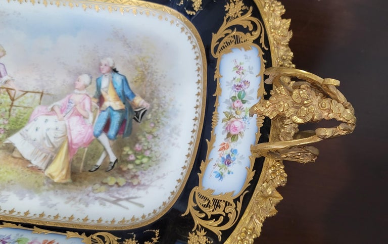 19th C. Chapuis Signed Sevres Painted Cobalt and Gilt Porcelain Ormolu ...