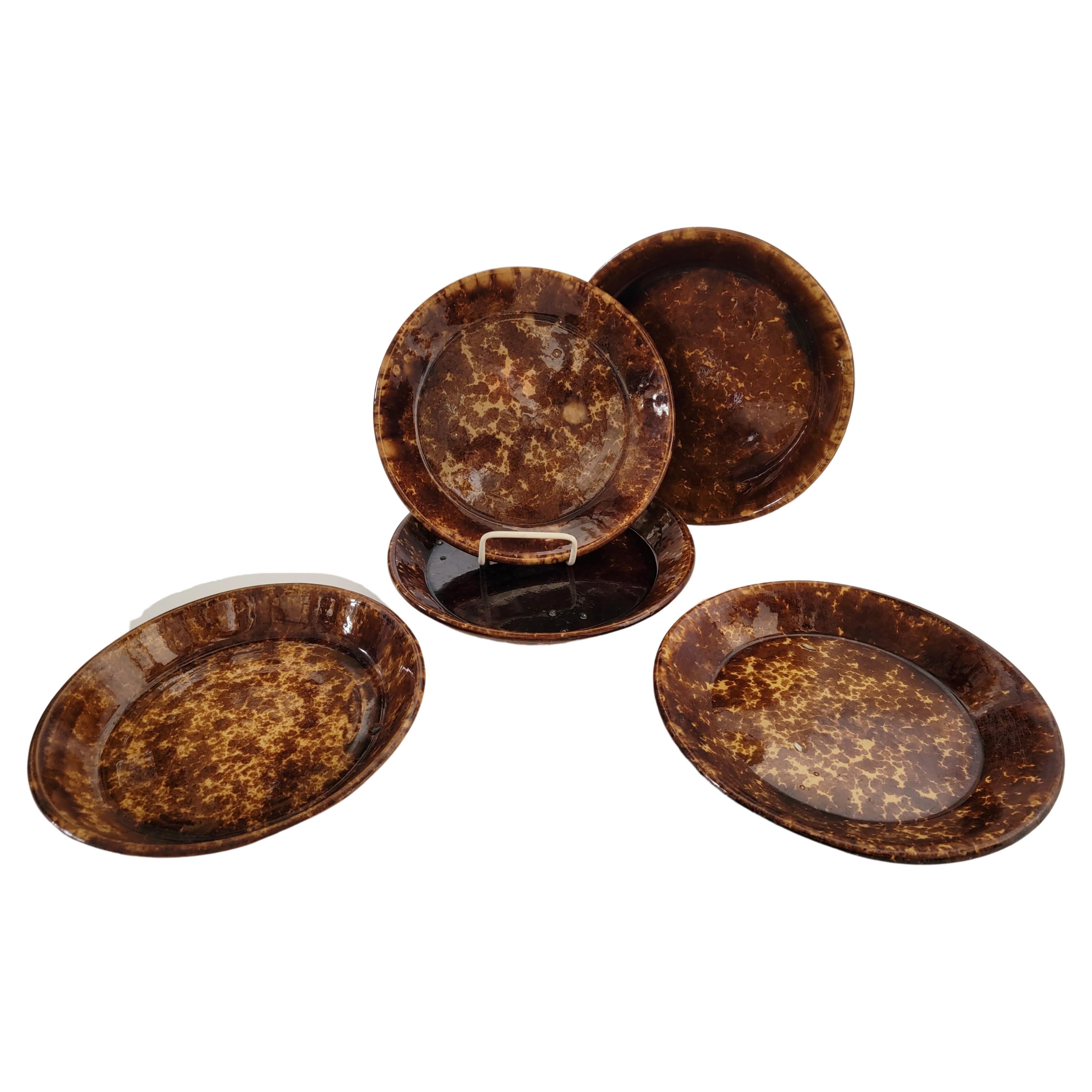 19th C Collection of Bennington Pie Plates - 5pc at 1stDibs
