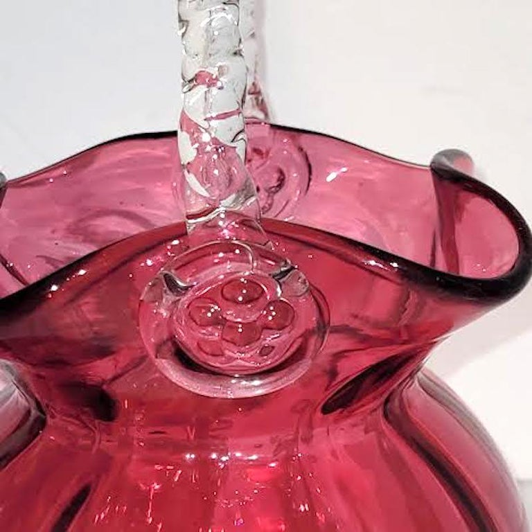 19th C Cranberry Glass Pitcher and Basket For Sale at 1stDibs