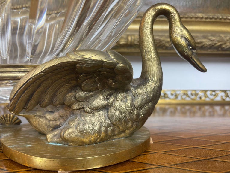 19th C. Cut-Crystal and Gilt Bronze Swan Centerpieces by Elkington For ...