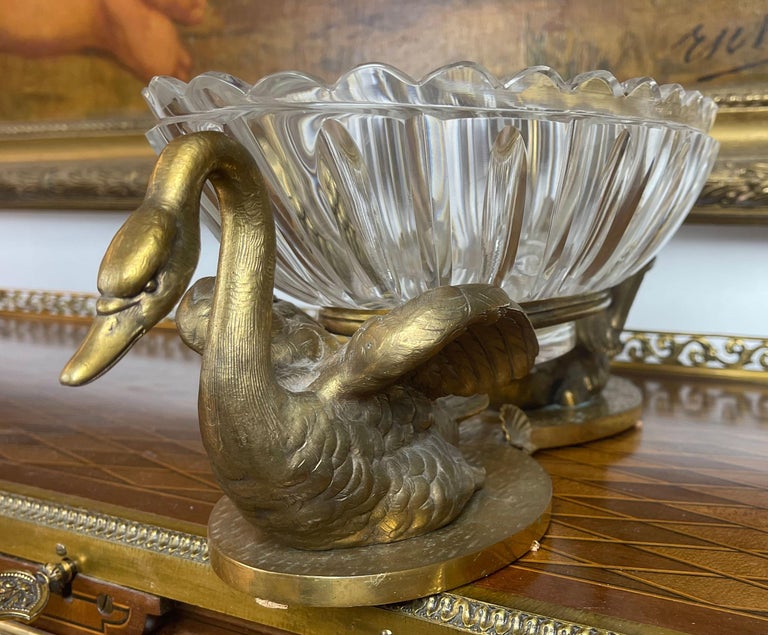 19th C. Cut-Crystal and Gilt Bronze Swan Centerpieces by Elkington For ...