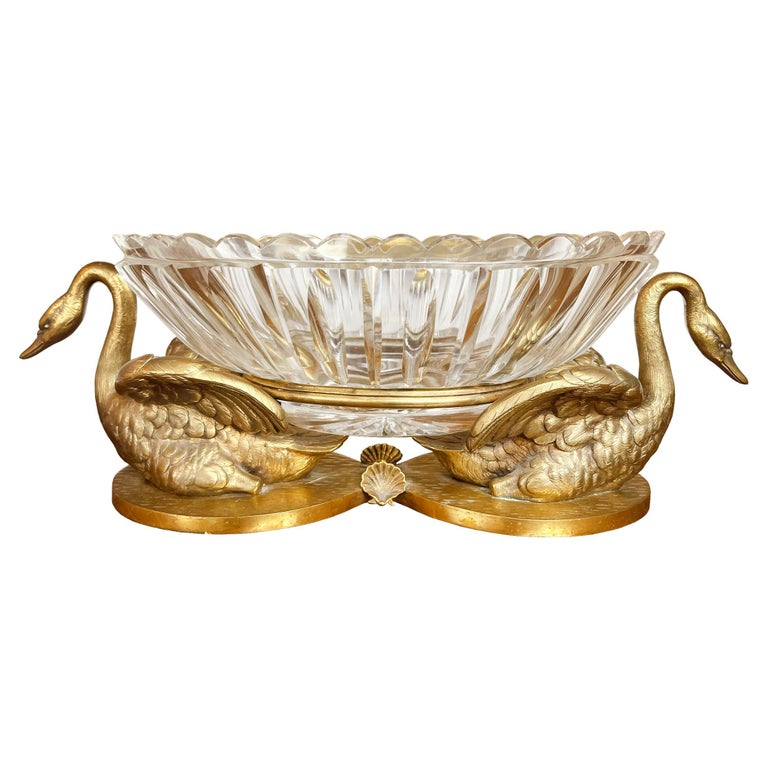 19th C. Cut-Crystal and Gilt Bronze Swan Centerpieces by Elkington For ...