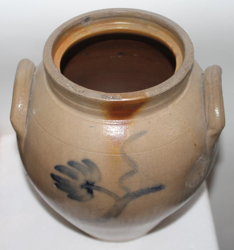19th C Decorated Salt Glazed Crock with Floral Motif For Sale at 1stDibs