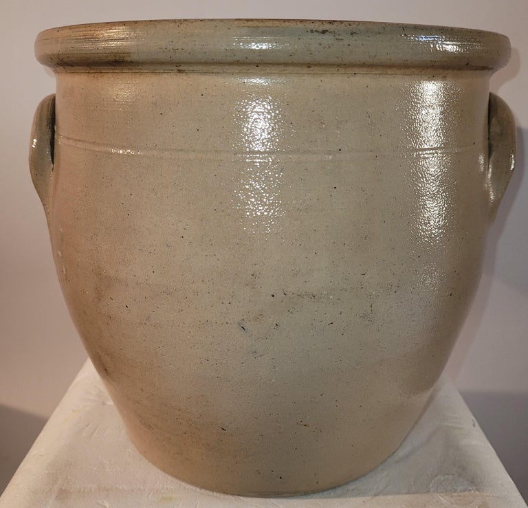 19th C Decorated Stoneware Crock with Flower For Sale at 1stDibs