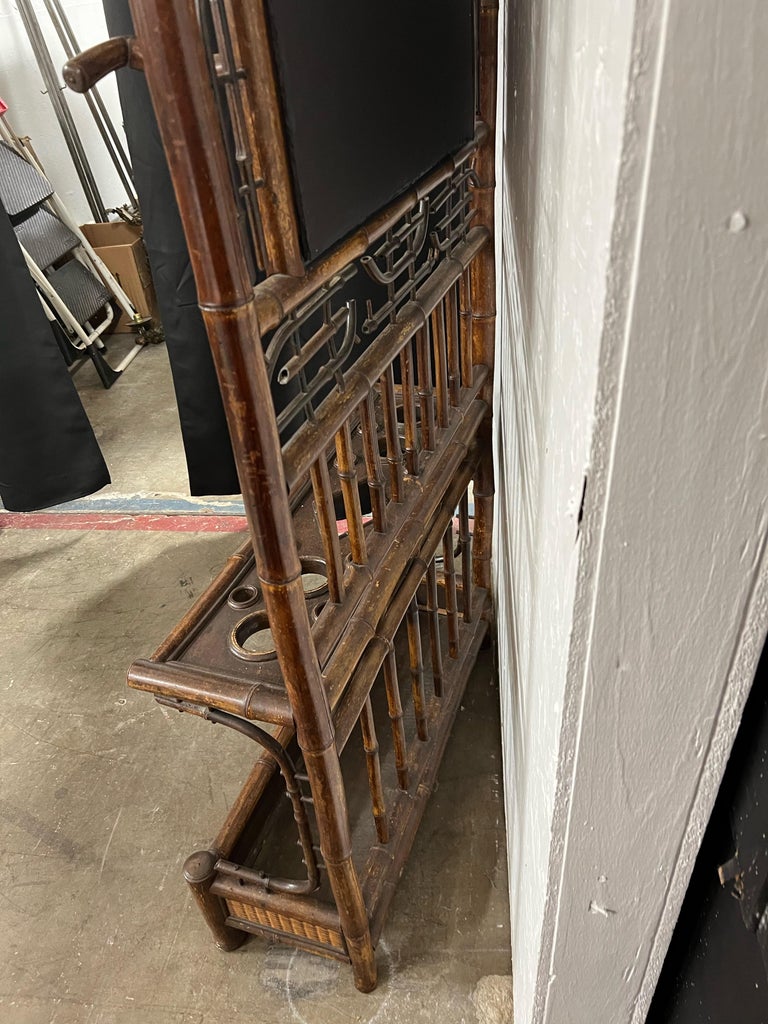 19th-C. English Burnt Bamboo Hall Tree W/ Mirror / Coat Rack / Umbrella ...