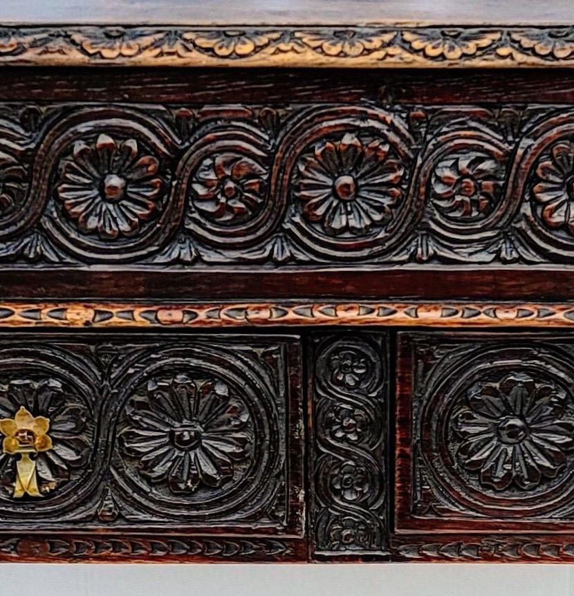 19th-C. English Jacobean Carved Oak Slant Top Writing Desk For Sale at ...