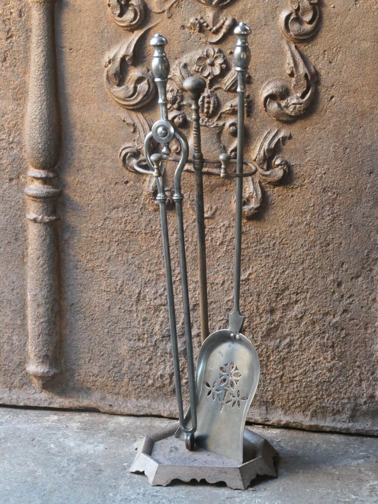 19th C. English Polished Steel and Brass Victorian Companion Set For ...