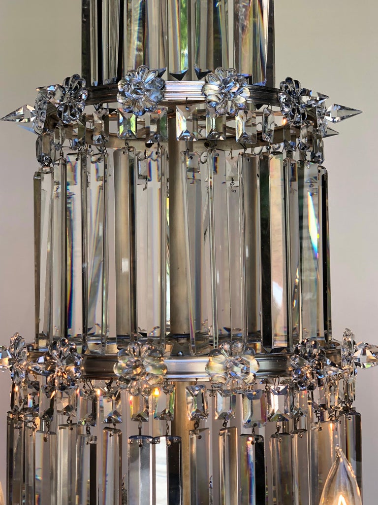 19th C. English Regency Waterfall Silver Plate and Crystal Chandelier ...