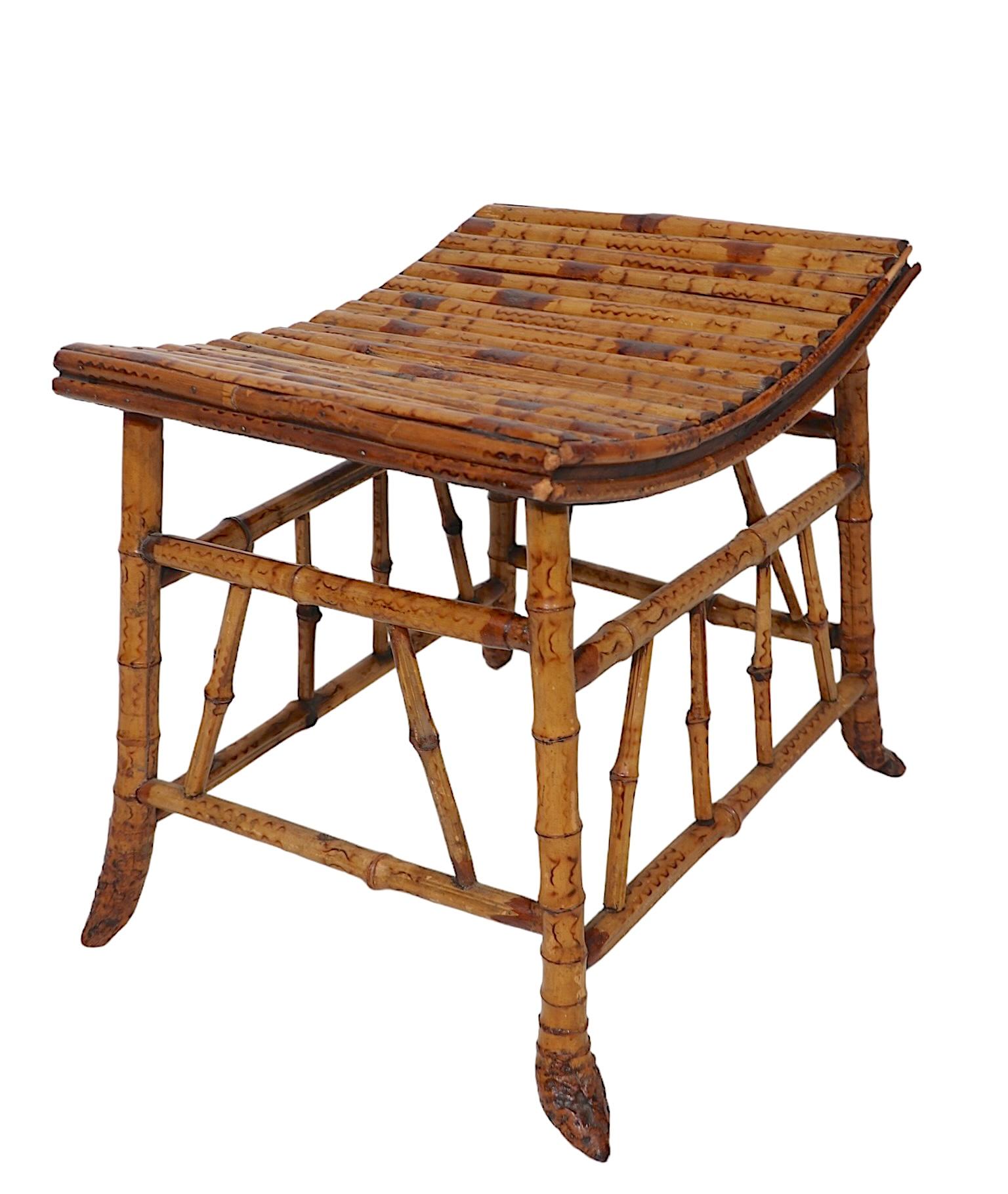 19th C English Saddle Seat Bamboo Bench Stool For Sale at 1stDibs