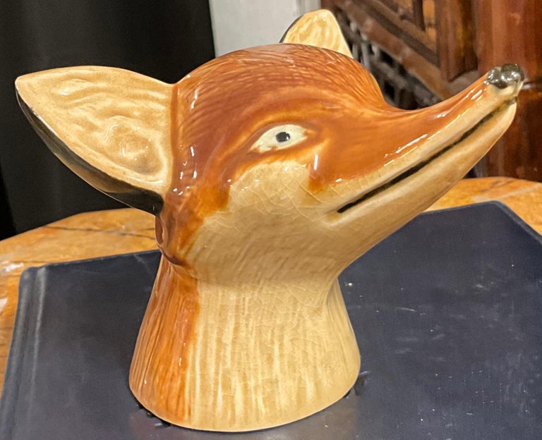 19th-C. English Staffordshire Pottery Fox Bust Stirrup Cocktail Cup For ...