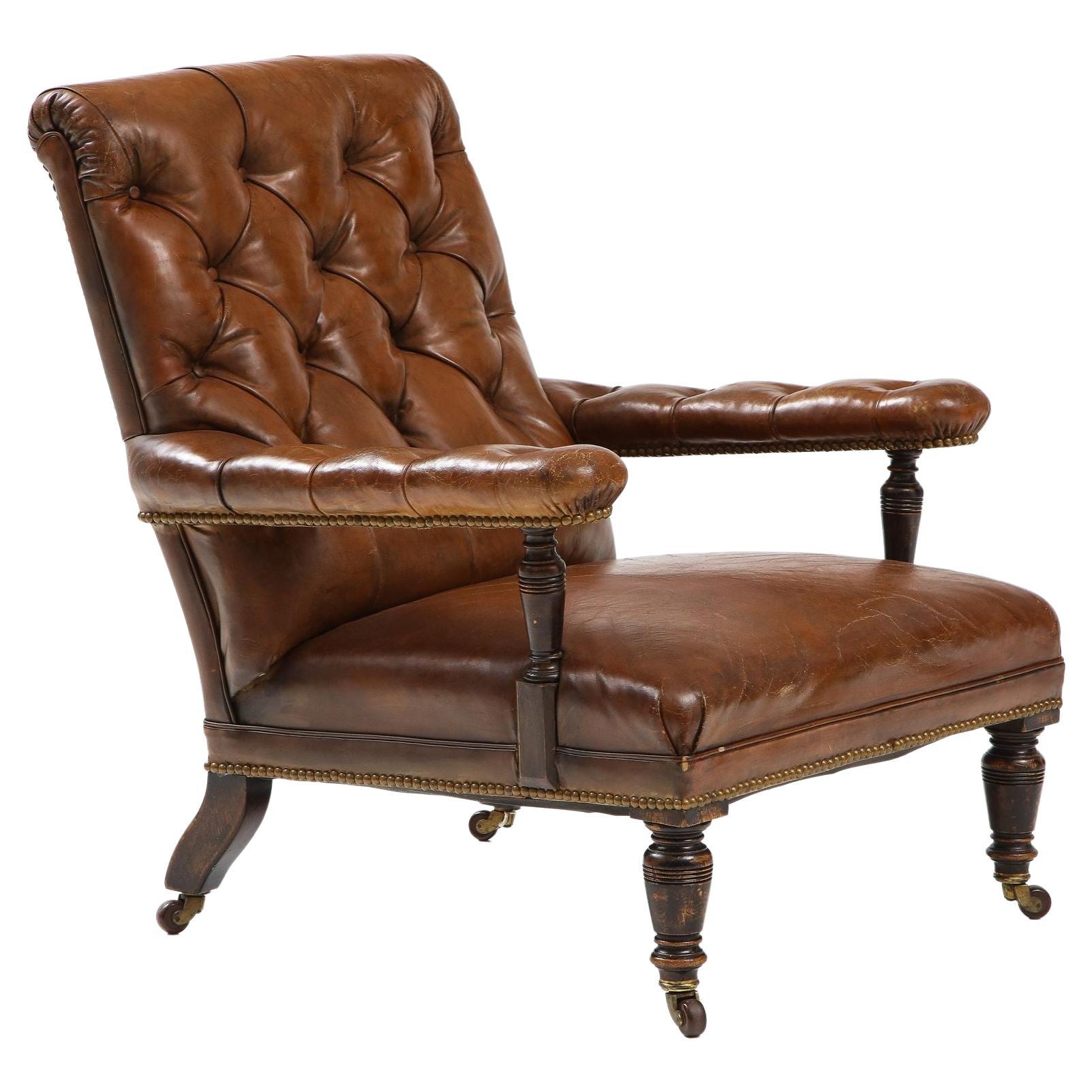 Chippendale Style Tufted Leather Library Chair by Schafer Brothers at ...