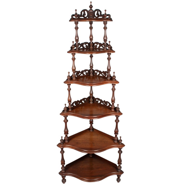 19th Century English Victorian Mahogany Corner Étagère at 1stDibs