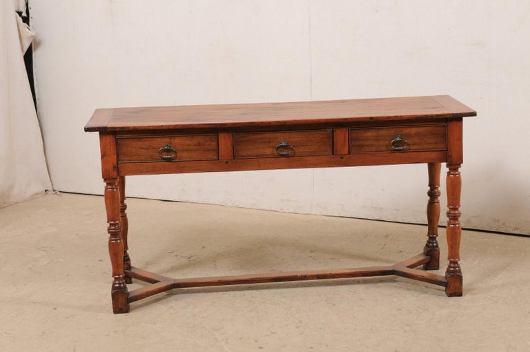 19th C. English Wooden Sofa or Console Table w/ 3 Drawers and Nicely ...