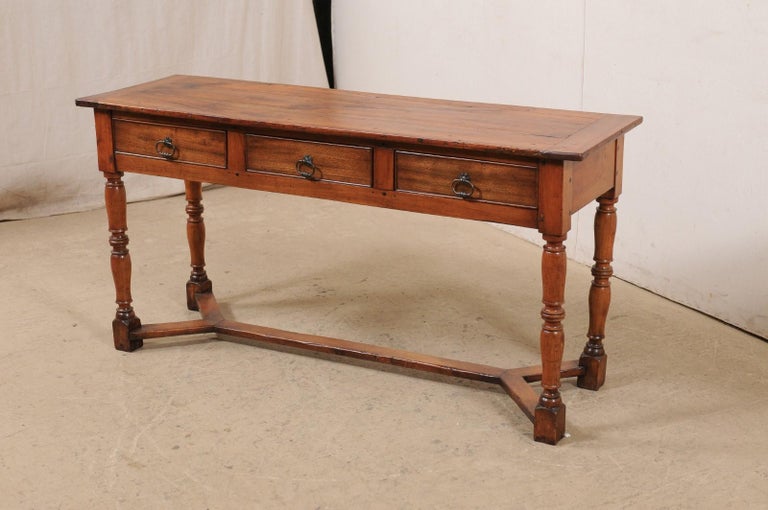 19th C. English Wooden Sofa or Console Table w/ 3 Drawers and Nicely ...