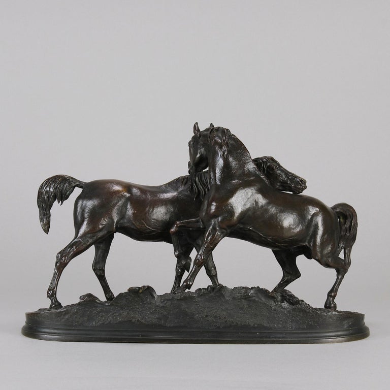 19th C French Animalier Bronze Entitled "L’accolade" by Pierre Jules ...