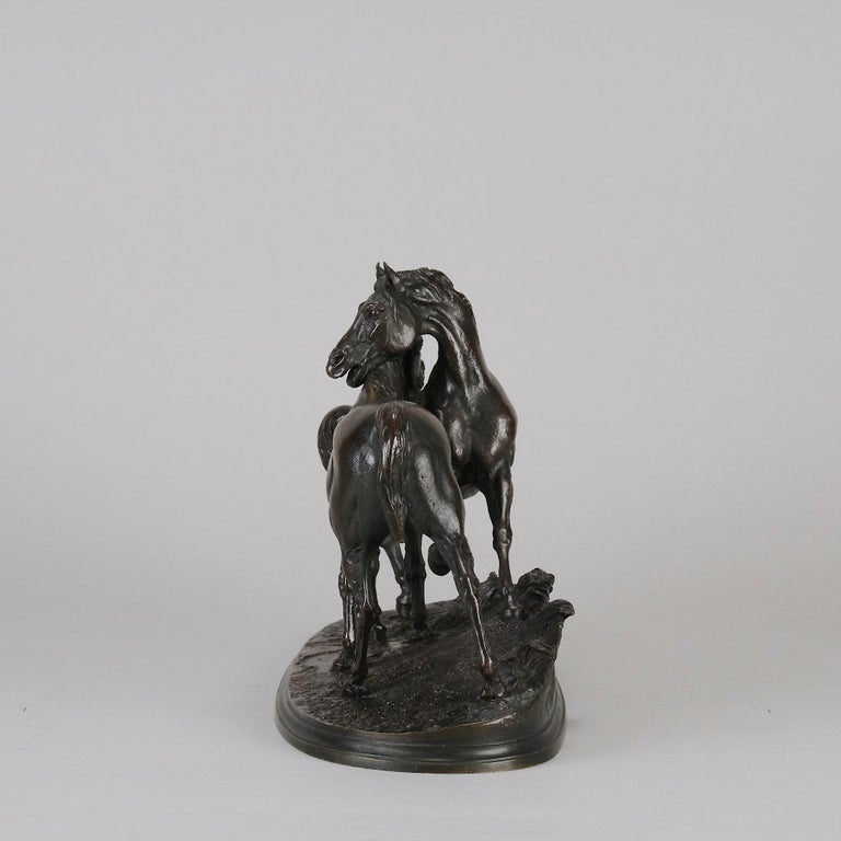 19th C French Animalier Bronze Entitled "L’accolade" by Pierre Jules ...