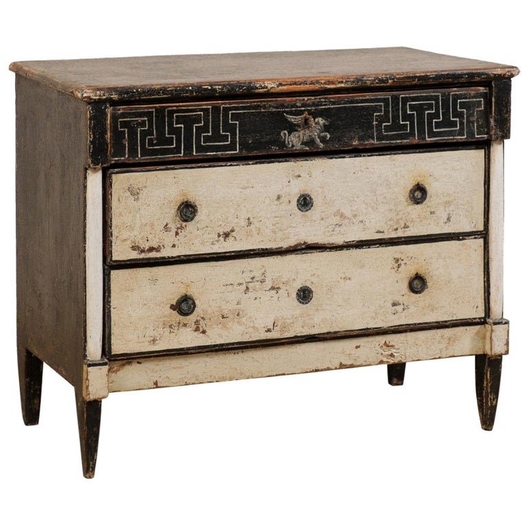 19th C. French Commode with Newer Artisan Painted Finnish in Off-White ...