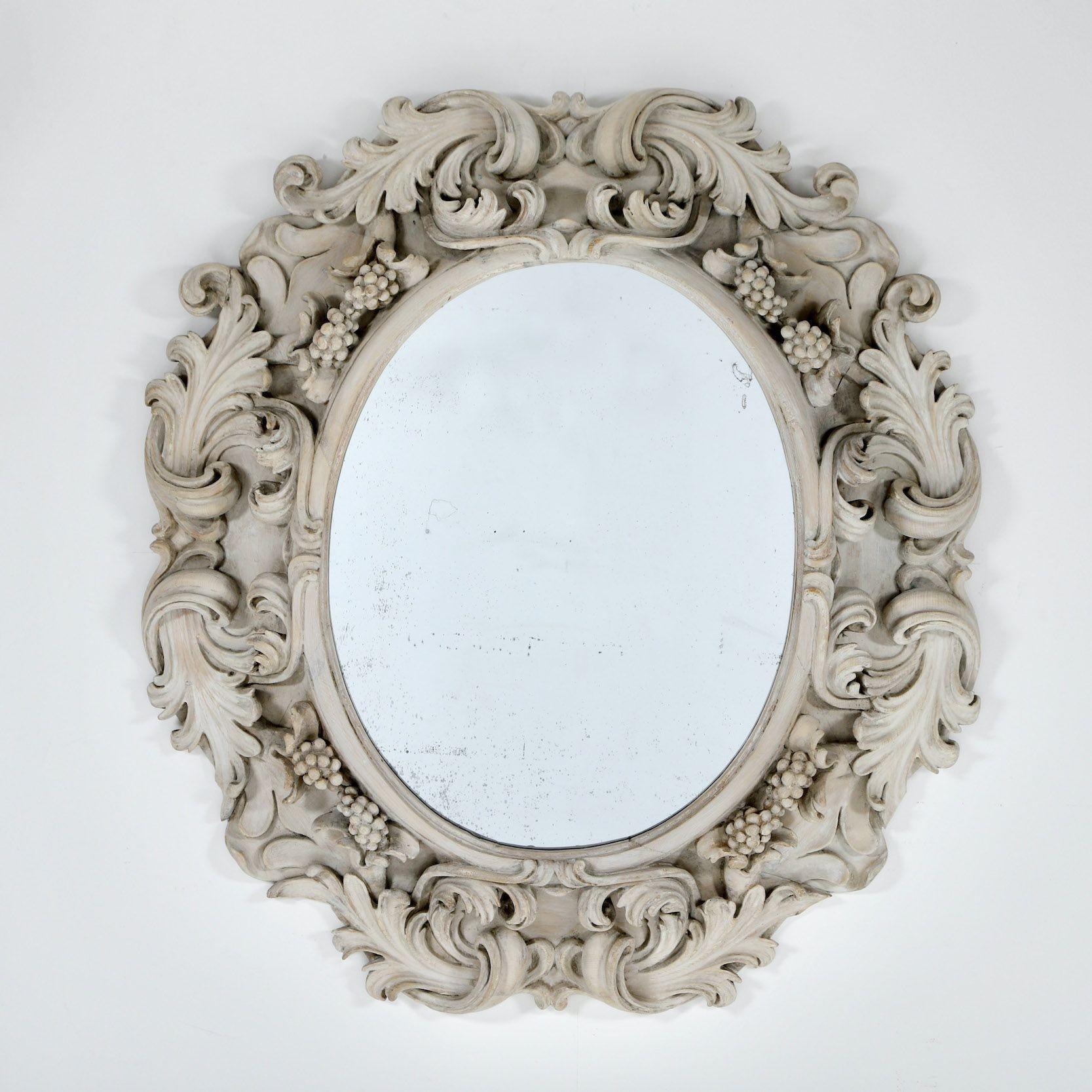 19th c. French Large Deeply Carved Oval Mirror with Original Mirror ...