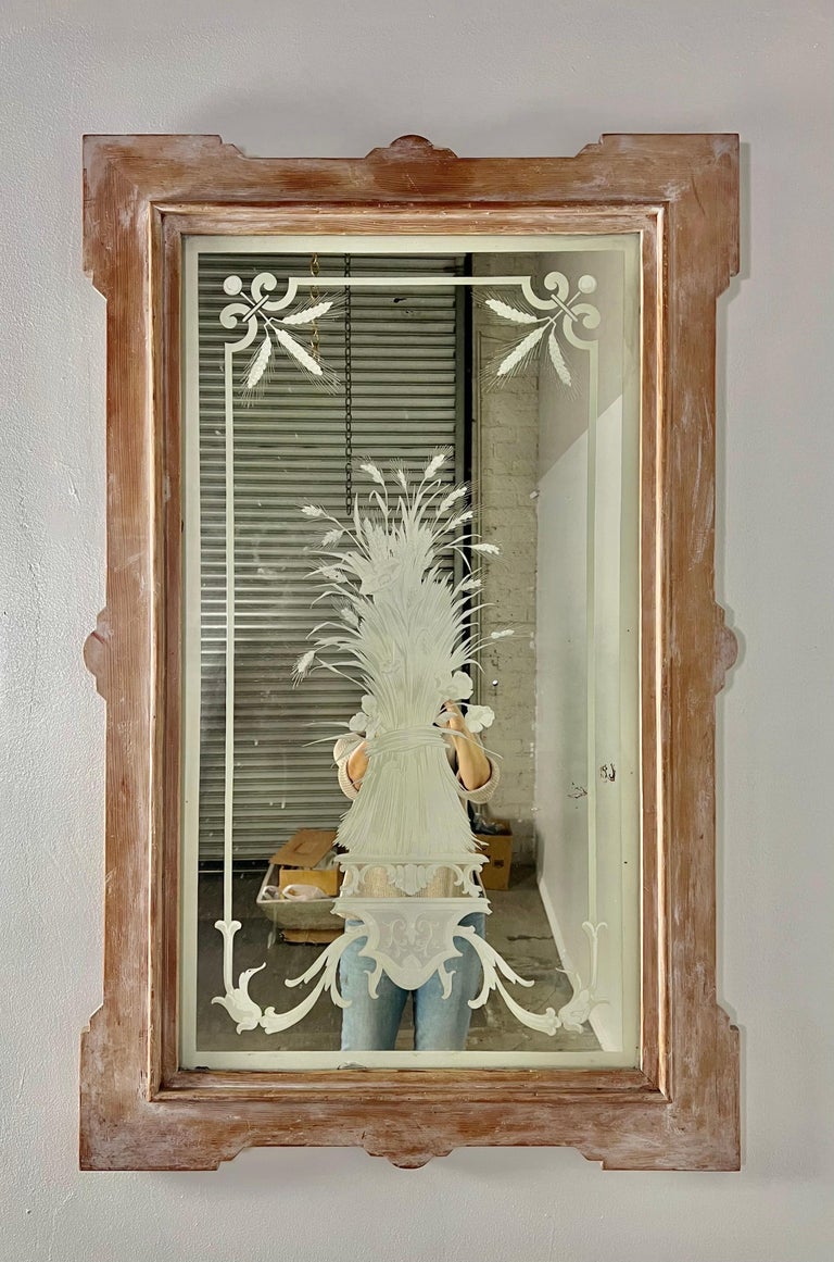 19th Century French Etched Glass Mirror For Sale at 1stDibs