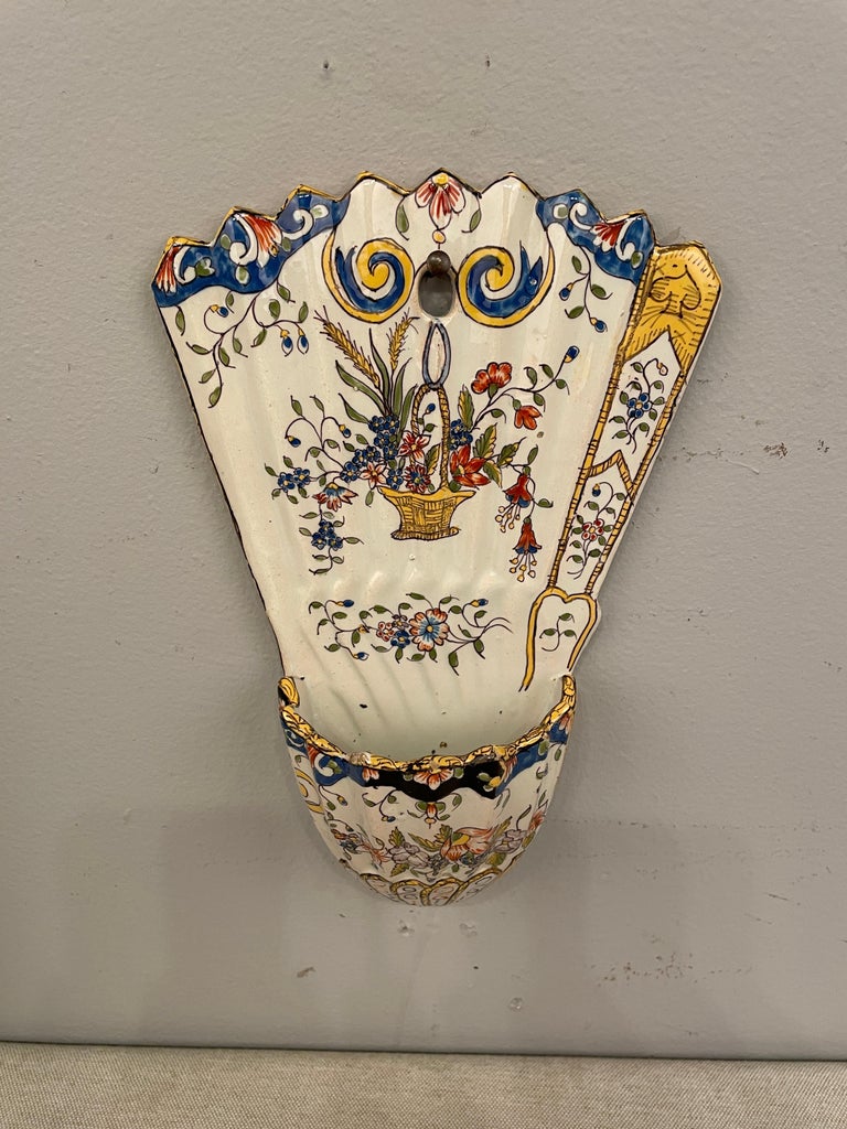 19th C French Faience Wall Pocket from Desvres, Signed Fourmaintraux ...