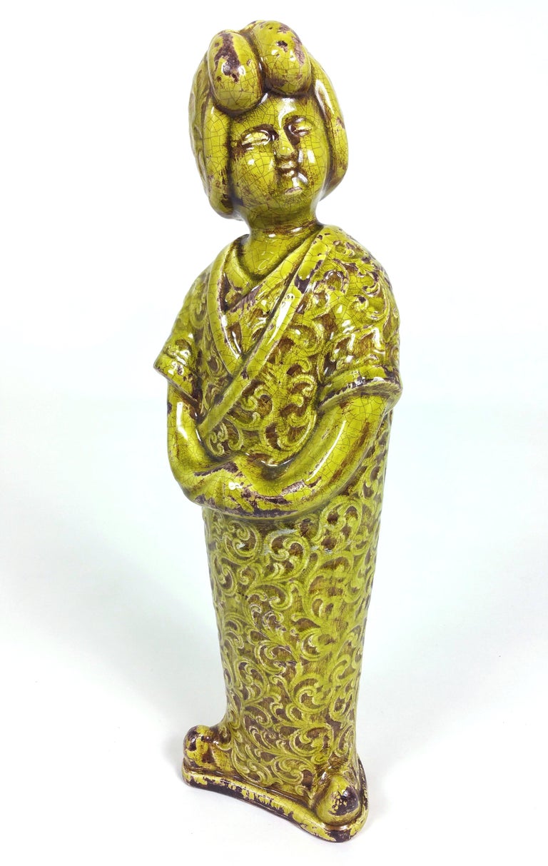 19th Century French Large Pottery Figure of a Geisha For Sale at 1stDibs