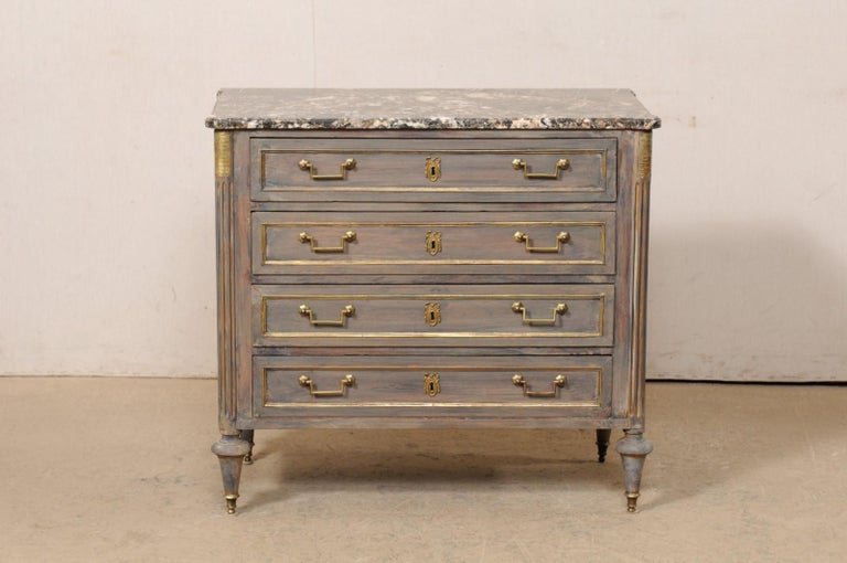 19th C. French Neoclassical Commode w/Marble Top and Brass Trimmings ...