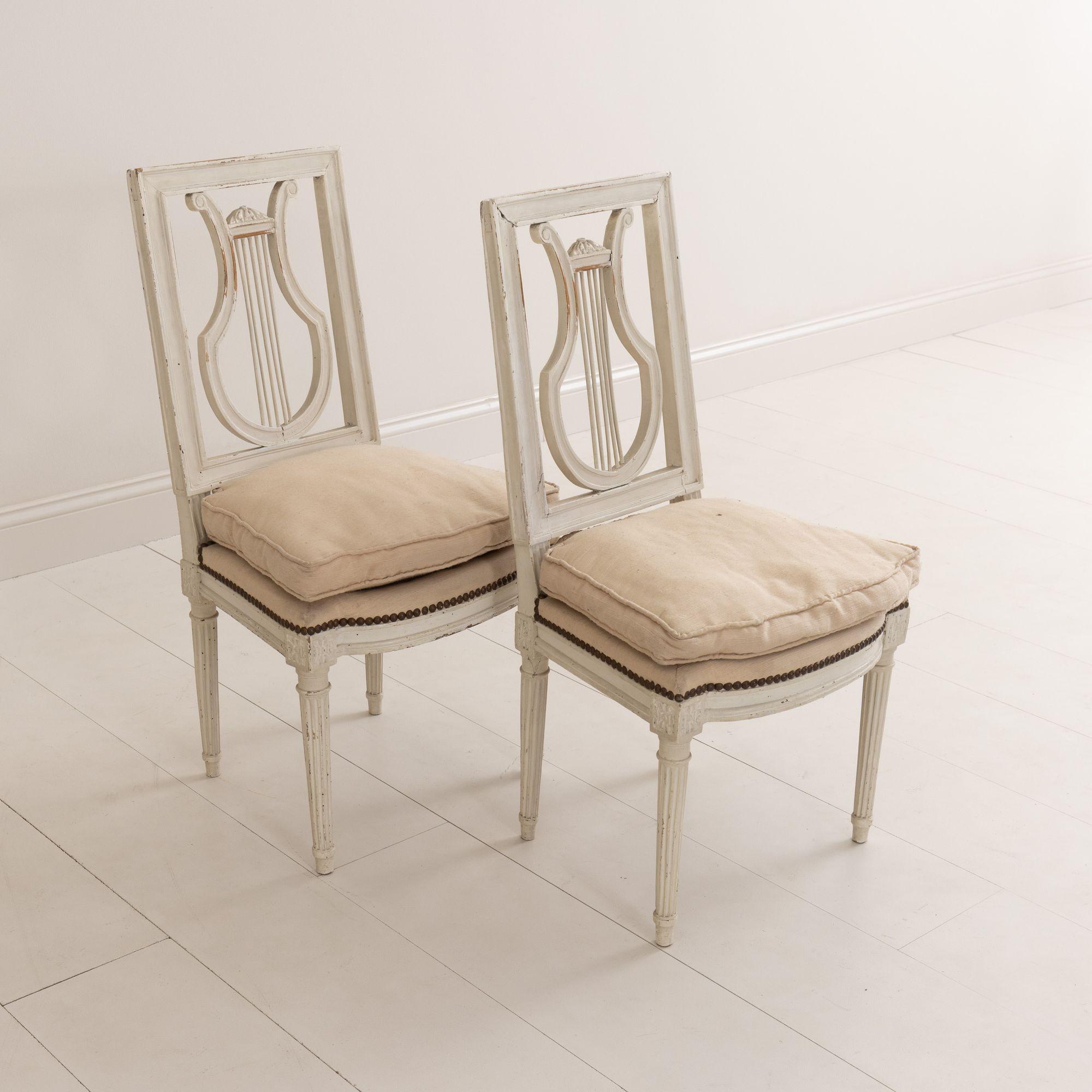 19th c. French Pair of Lyre Back Chairs in Original Paint For Sale at ...