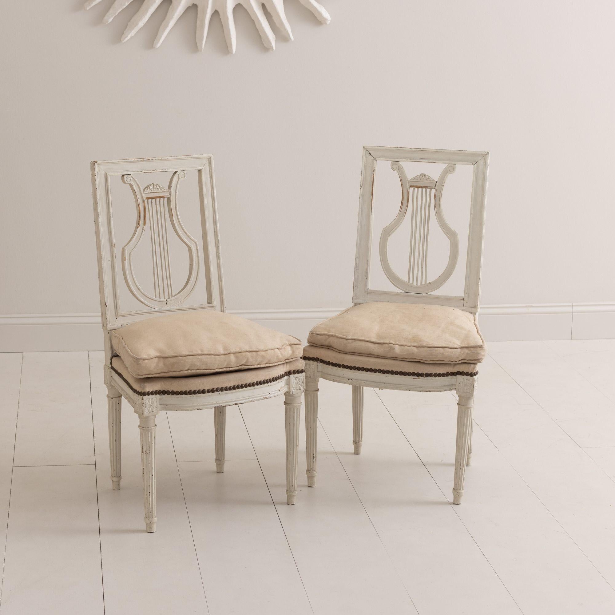 19th c. French Pair of Lyre Back Chairs in Original Paint For Sale at ...