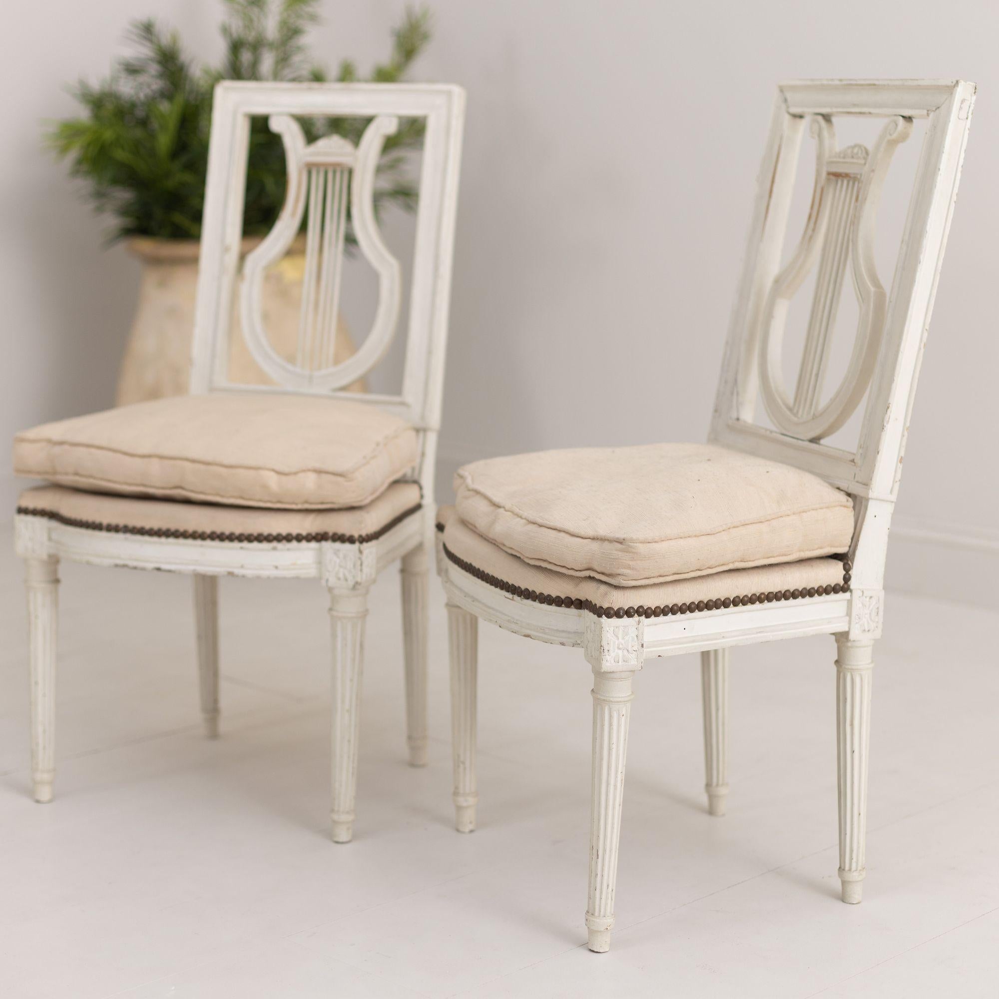 19th c. French Pair of Lyre Back Chairs in Original Paint For Sale at ...
