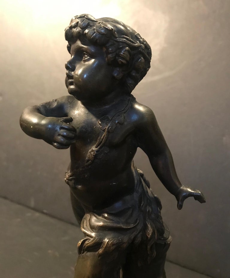 19th Century French Patinated Bronze Sculpture of Faun Child Satyr ...