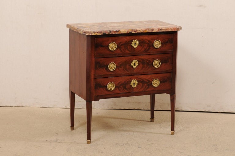 19th C French Raised Commode with Scagliola Stone Top and Brass Accents ...