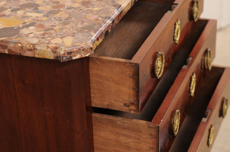 19th C French Raised Commode with Scagliola Stone Top and Brass Accents ...