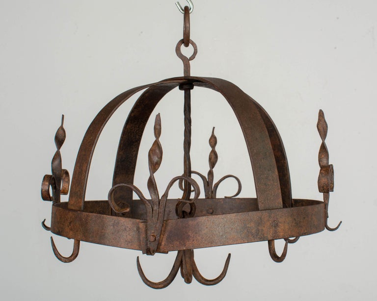 19th Century French Wrought Iron Hanging Pot Rack at 1stDibs