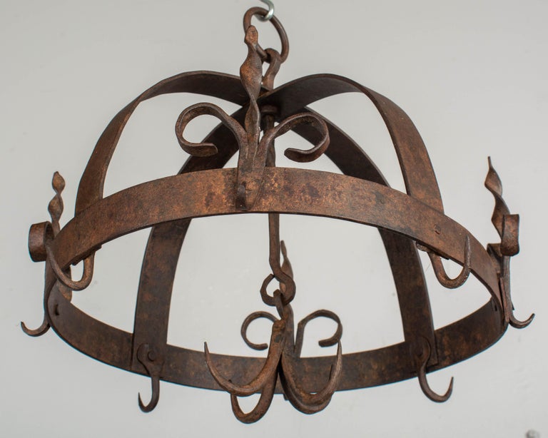 19th Century French Wrought Iron Hanging Pot Rack at 1stDibs