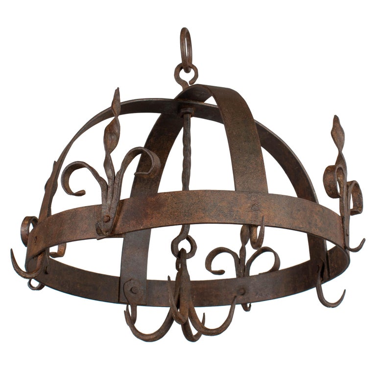 19th Century French Wrought Iron Hanging Pot Rack at 1stDibs