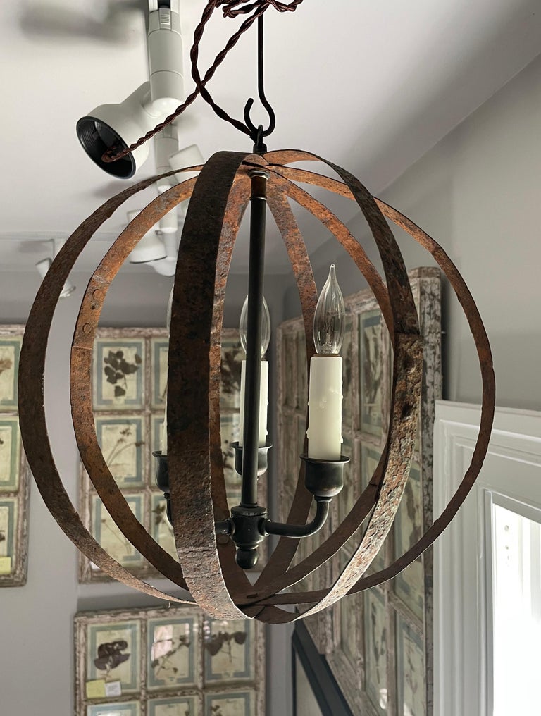 19th C French Wrought Iron Spherical Chandelier #1 For Sale at 1stDibs